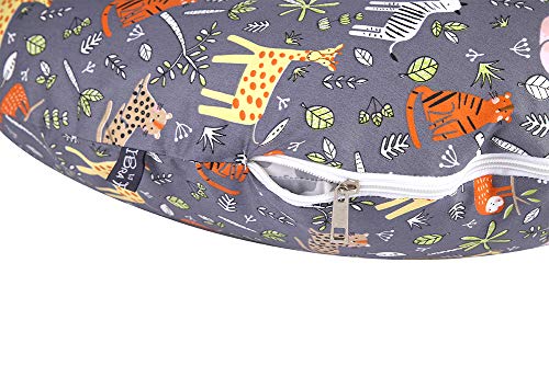 IBraFashion Removable Cover for Newborn Lounger Fits Infant Lounger Pillow 100% Soft Cotton Jungle Animals Grey