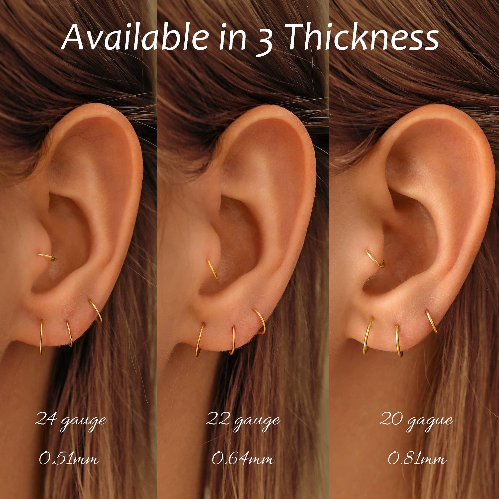 Small Cartilage Hoop Earrings for Women/Men, Thin Piercing Hoop Ring for Helix, Tragus, Conch, Nose (1 Pair 7mm,22g,14K Gold Filled)