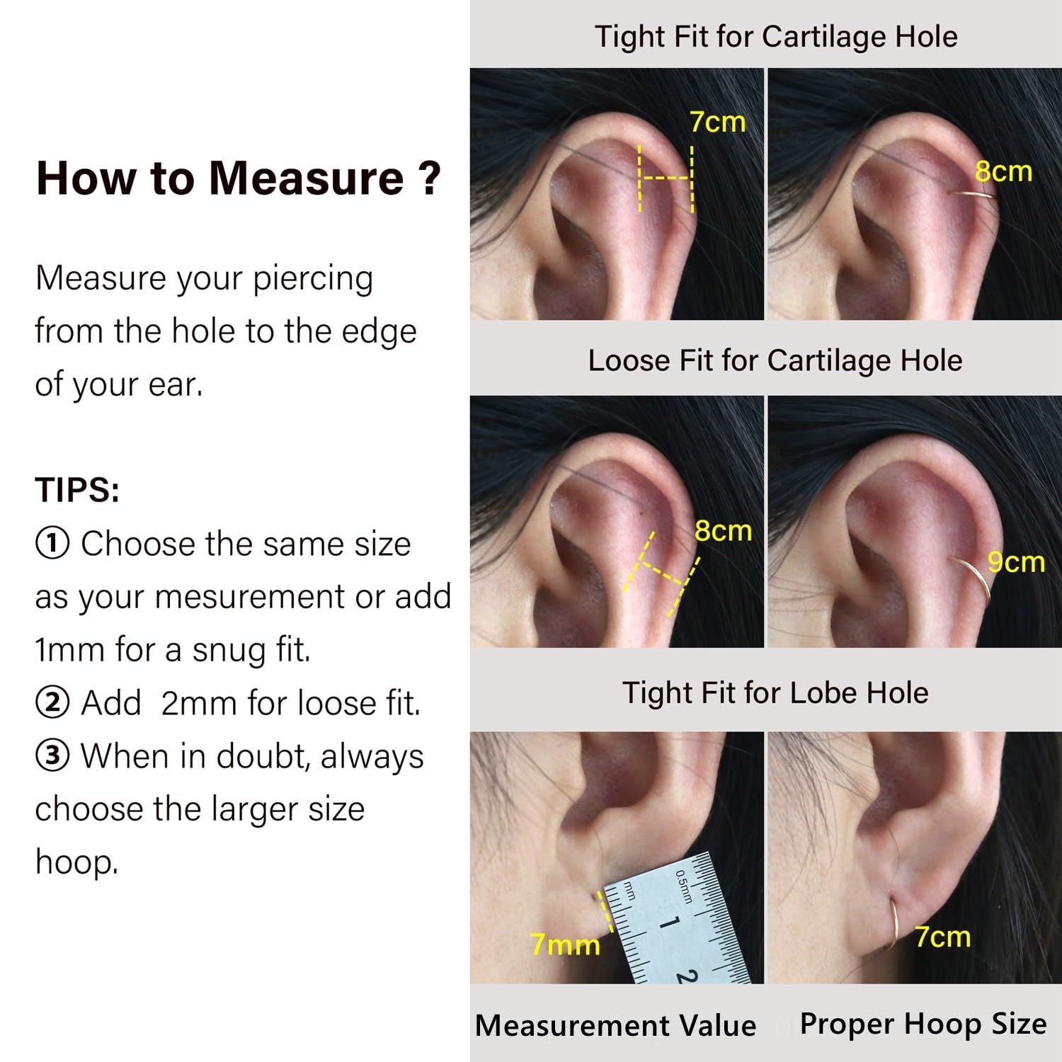 Small Cartilage Hoop Earrings for Women/Men, Thin Piercing Hoop Ring for Helix, Tragus, Conch, Nose (1 Pair 7mm,22g,14K Gold Filled)