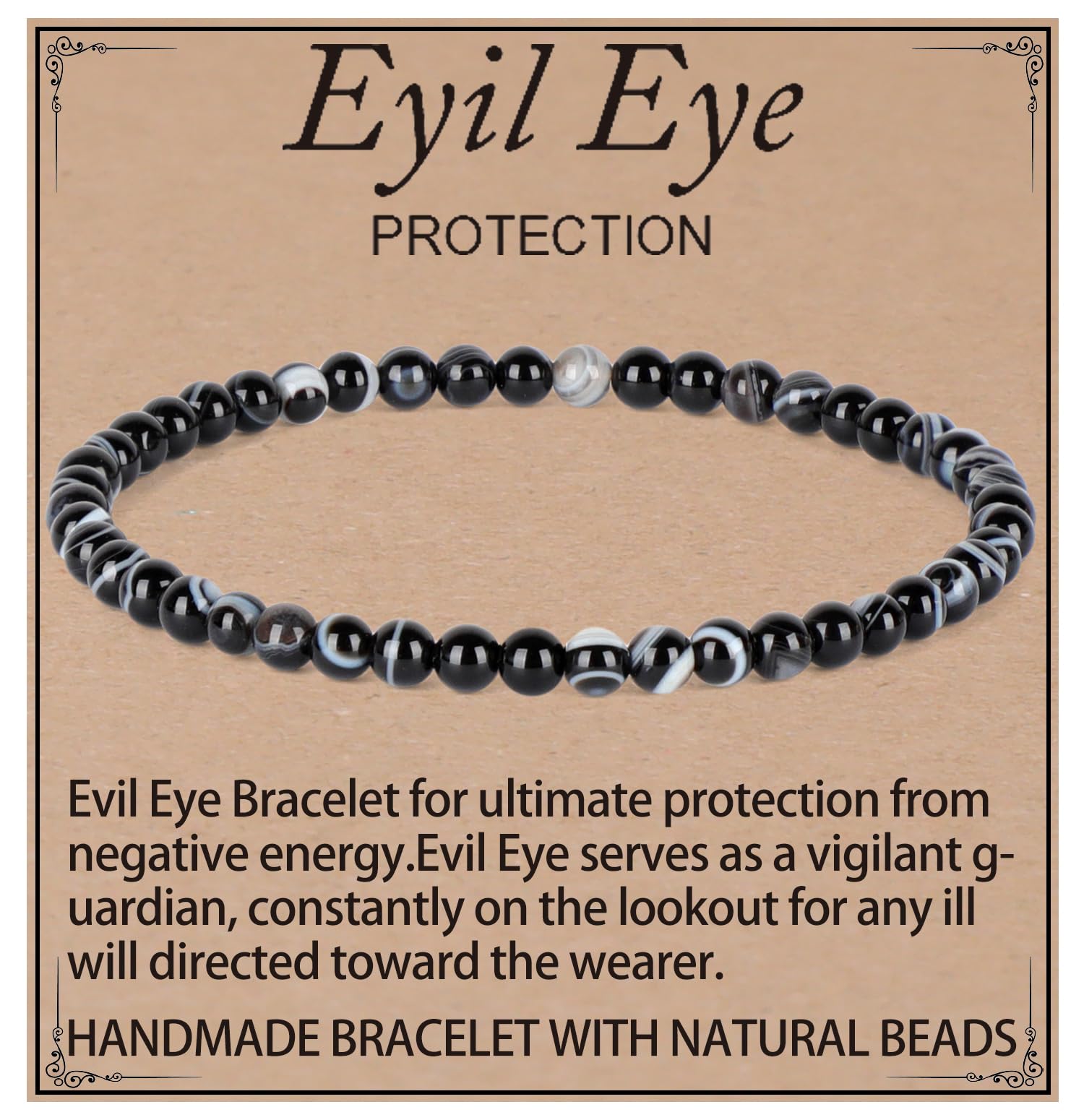 QOGIR Evil Eye Agate Bracelet - Ultimate Protection Bracelet for Women Men - Handmade Natural Gem Stone Beaded Stretch Elastic Healing Bracelets 4mm