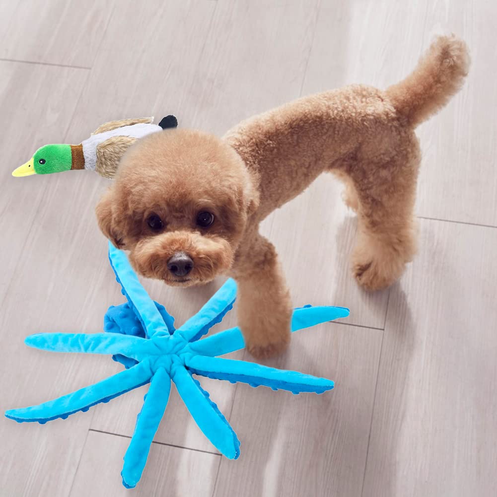 oAutoSjy 2pcs Plush Squeaky Dog Toy No Stuffing Octopus Duck Pet Toy for Small Medium and Large Dogs Crinkle Dog Toy Indoor Pet Interactive Toy Chew Toy for Biting Training Puppy Teething,Orange
