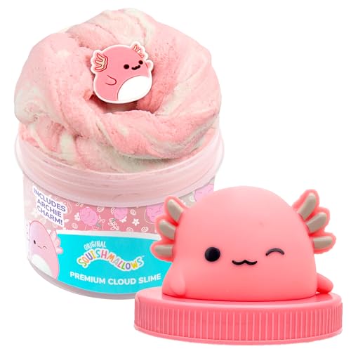 Original Squishmallows Archie The Axolotl Premium Cloud Slime, 8 oz. Fluffy Slime, Cotton Candy Scented, 3 Fun Slime Add Ins, Pre-Made Slime for Kids, Great 6 Year Old Toys, Super Soft Sludge Toy