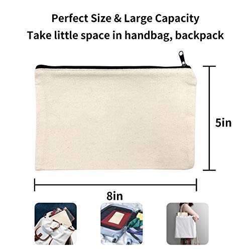 12 pack canvas pencil bag, blank plastic bag, DIY crafts, cotton cosmetic bag, multi-purpose travel cosmetic bag, black zipper in bulk 8 x 5 inches