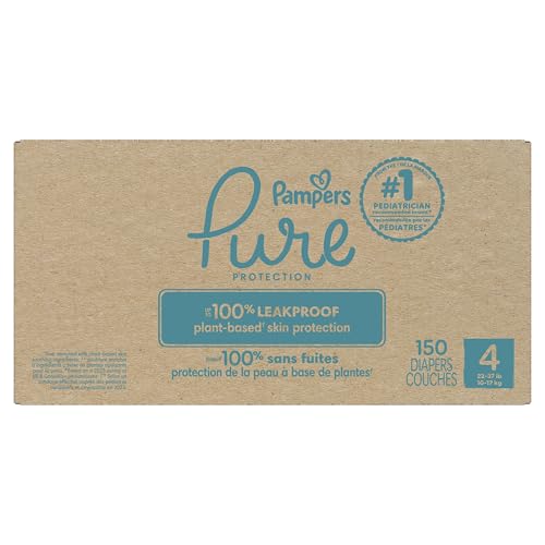 Pampers Baby Diapers - Pure Protection - Size 4, 150 Count, for up to 100% Leakproof, Premium Plant-based Skin Protection