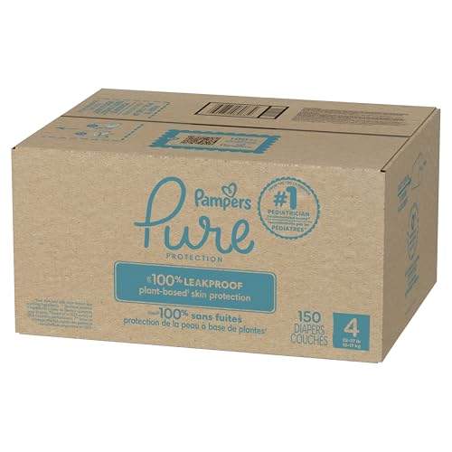 Pampers Baby Diapers - Pure Protection - Size 4, 150 Count, for up to 100% Leakproof, Premium Plant-based Skin Protection