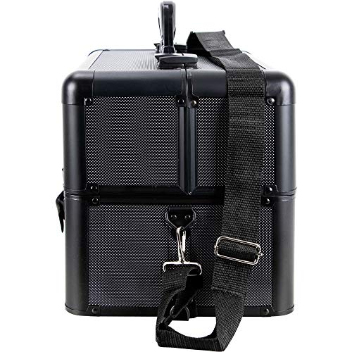 Ver Beauty 3-in-1 Professional 4 Removable Wheels Rolling Aluminum Art Craft Supplies Makeup Tattoo Artist Tool Case Organizer Easy-Slide Extendable Trays with Dividers Mirror, Black Dot