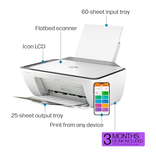 HP DeskJet 2855e Wireless All-in-One Color Inkjet Printer, Scanner, Copier, Best-for-home, 3 months of Instant Ink included (588S5A)