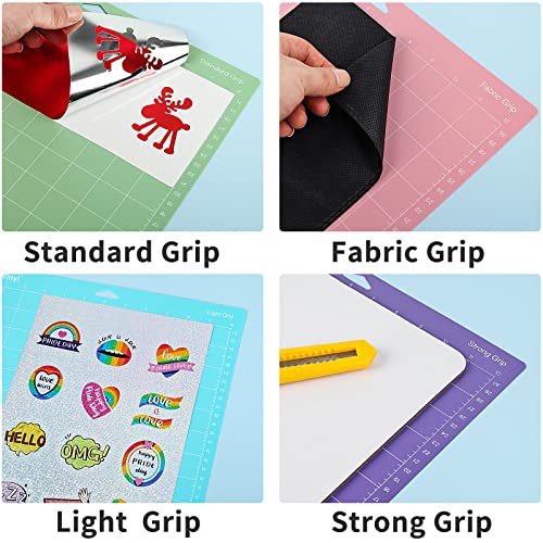 Cutting Mats for Cricut - Lya Vinyl 8 Pack Variety Cutting Mats 13x14 INCH, Cutting Mats for permanent Vinyl(StandardGrip, LightGrip, StrongGrip, FabricGrip) for Explore Air Series & Accessories