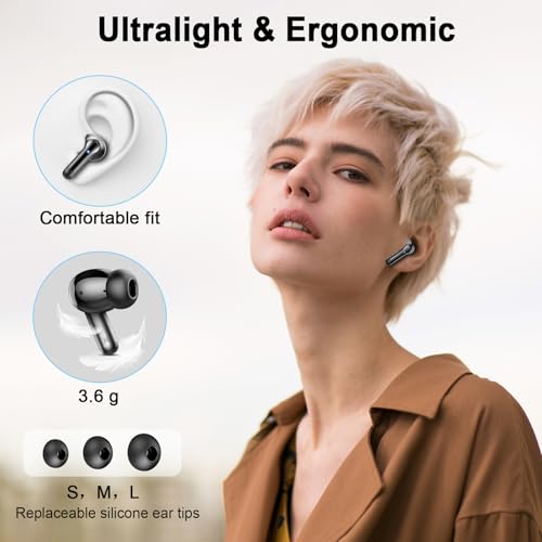Wireless Earbuds, 2025 Bluetooth 5.4 Headphones Hi-Fi Stereo 3D Bass Ear Buds, 4 ENC Noise Cancelling Mic, 36Hrs USB-C in-Ear Earphones, IP7 Waterproof Workout Sport for Laptop Pad Android iOS, Black