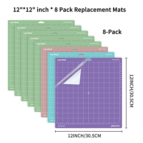 Cutting Mats for Cricut - Lya Vinyl 8 Pack Variety Cutting Mats 13x14 INCH, Cutting Mats for permanent Vinyl(StandardGrip, LightGrip, StrongGrip, FabricGrip) for Explore Air Series & Accessories