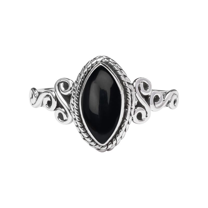 Black Onyx Stone Ring 925 Sterling Silver Statement Ring For Women and Girls Handmade Rings Natural Gemstone Ring Promise Ring For Christmas Size US 8 Gift For Her