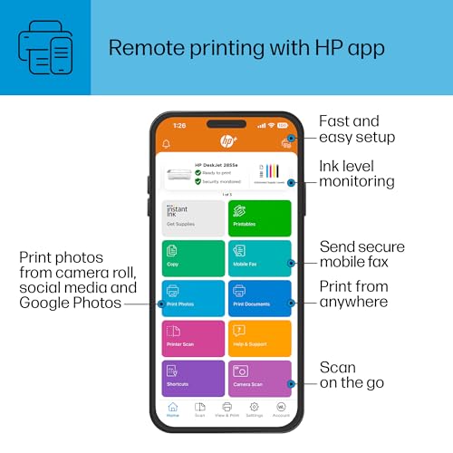 HP DeskJet 2855e Wireless All-in-One Color Inkjet Printer, Scanner, Copier, Best-for-home, 3 months of Instant Ink included (588S5A)