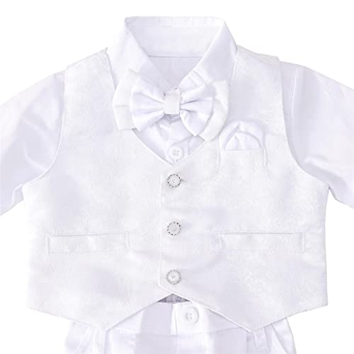 Dressy Daisy Infant Baby Boy Christening Clothing Baptism Outfit All White Suit Set with Bonnet Size 9-12 Months, Long Sleeve