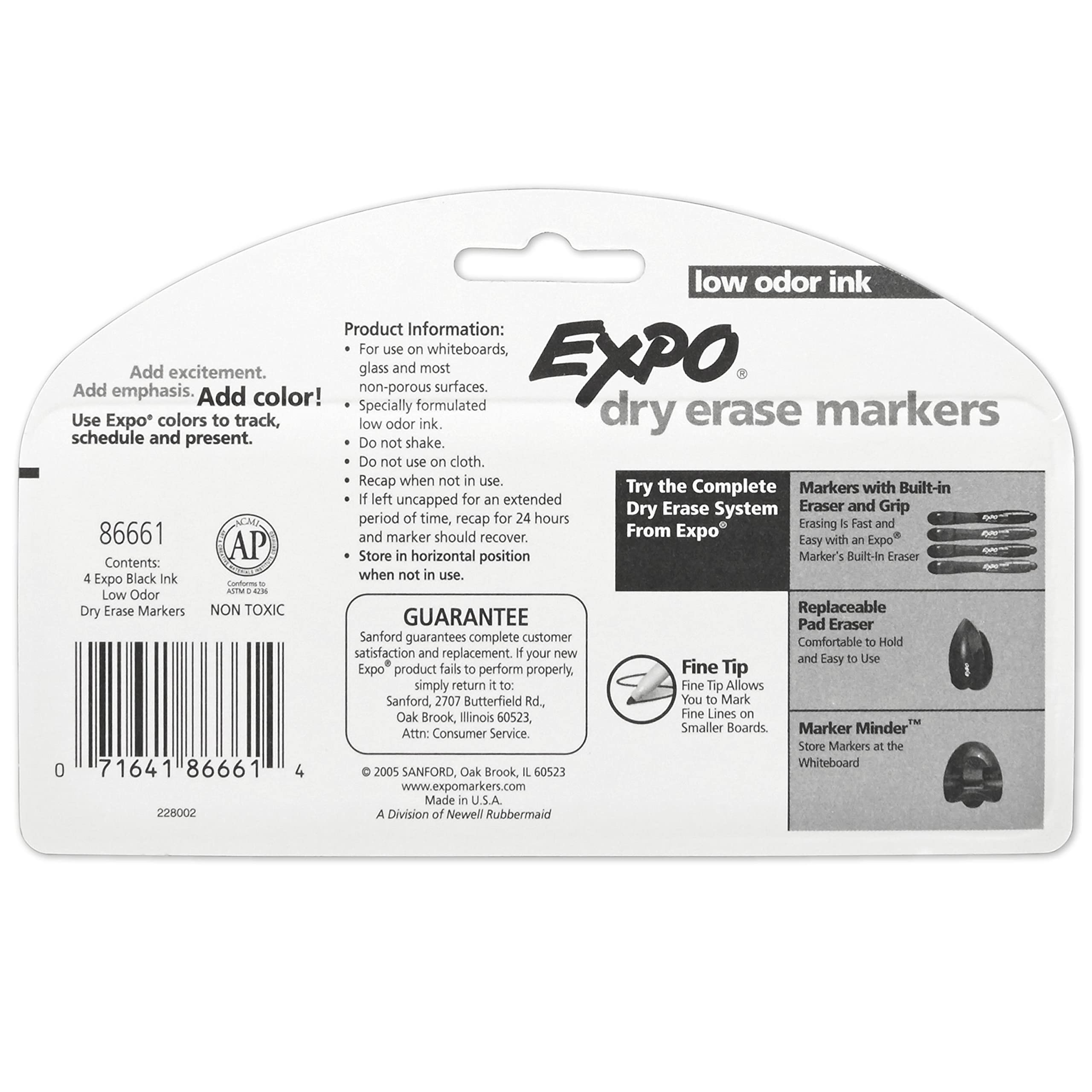 EXPO Low Odor Dry Erase Markers, Fine Tip, Black, 4 Count