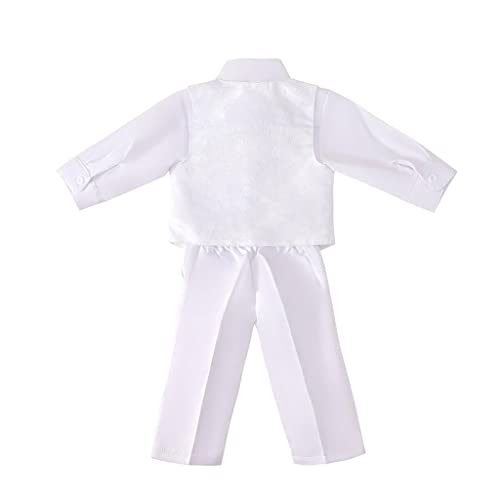 Dressy Daisy Infant Baby Boy Christening Clothing Baptism Outfit All White Suit Set with Bonnet Size 9-12 Months, Long Sleeve