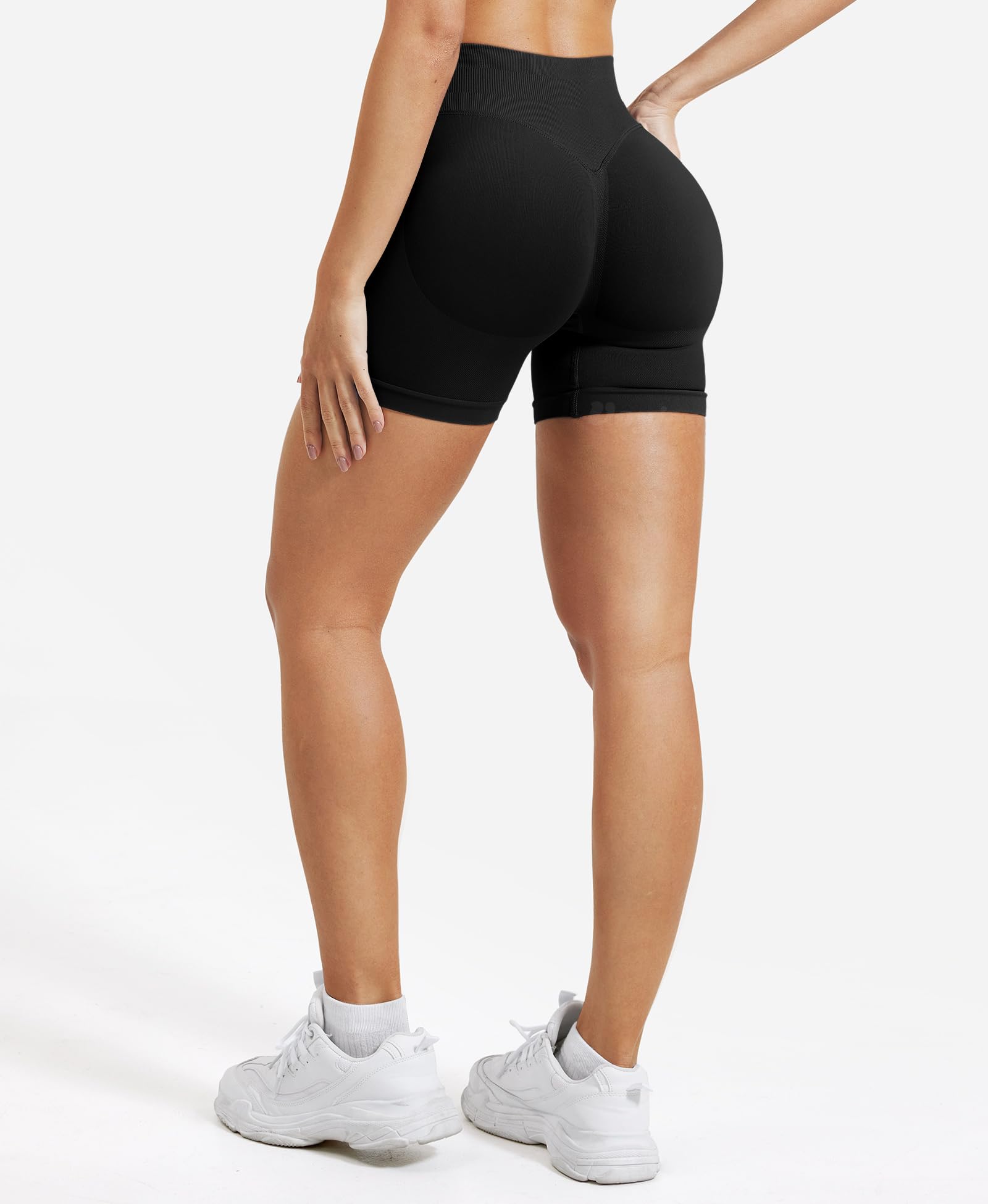 VOYJOY Women Workout Impact Shorts 3.6"/ 4.5"/ 6" Scrunch Butt Lifting Gym Shorts Seamless Booty Biker Shorts Black