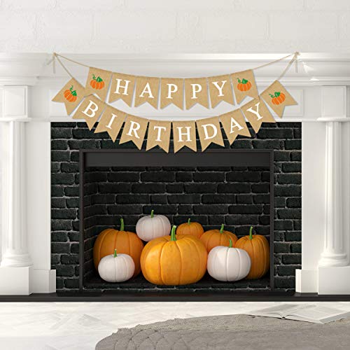 Rainlemon Jute Burlap Happy Birthday Banner with Pumpkin Rustic Fall Autumn Birthday Party Garland Decoration