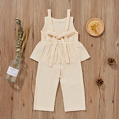 Toddler Kids Baby Girl Sleeveless Ruffle Romper Jumpsuit Backless Playsuit Outfit Overalls (Beige, 2-3 Years)