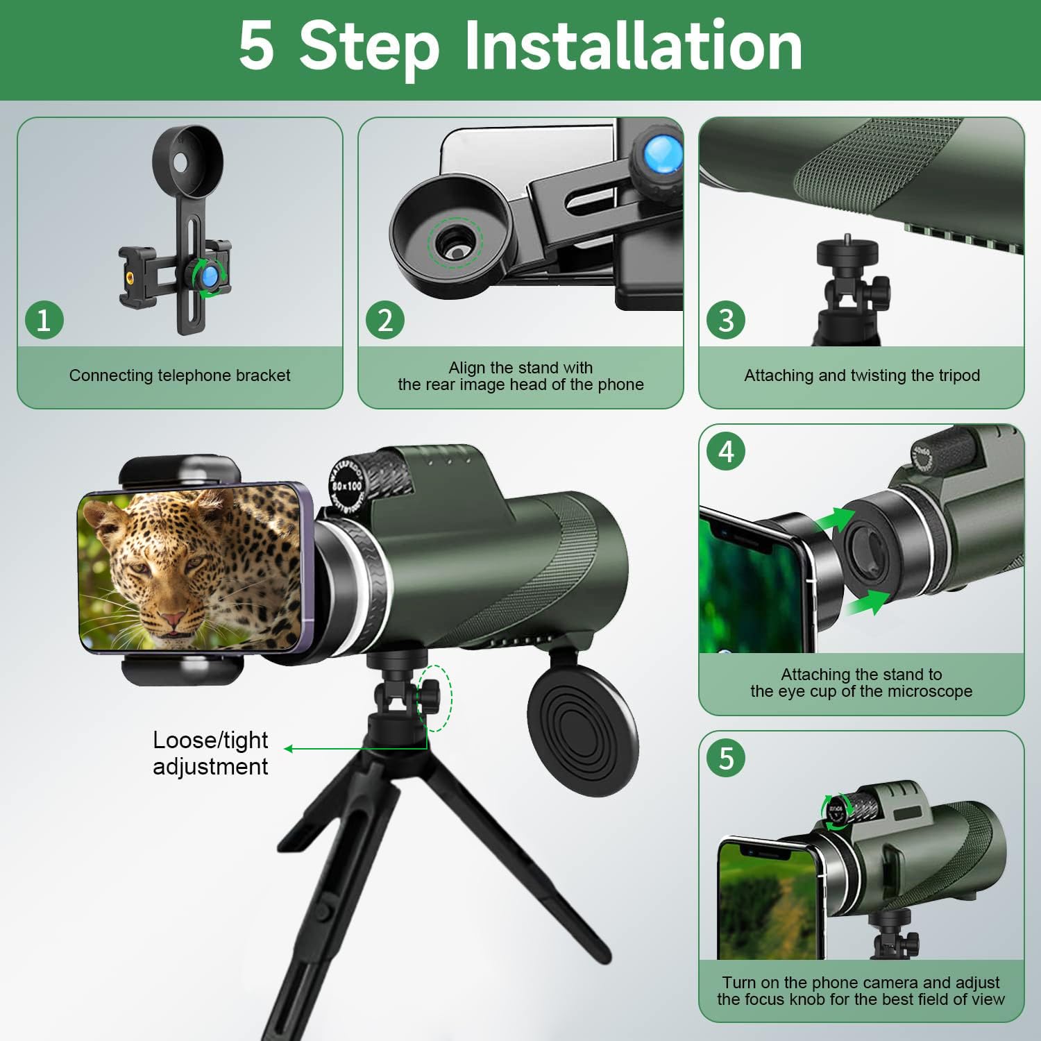 Monocular-Telescope 80x100 High Powered Monoculars High Definition for Adults High Powered with Smartphone Adapter Telescope Hunting Wildlife Bird Watching Travel Camping Hiking