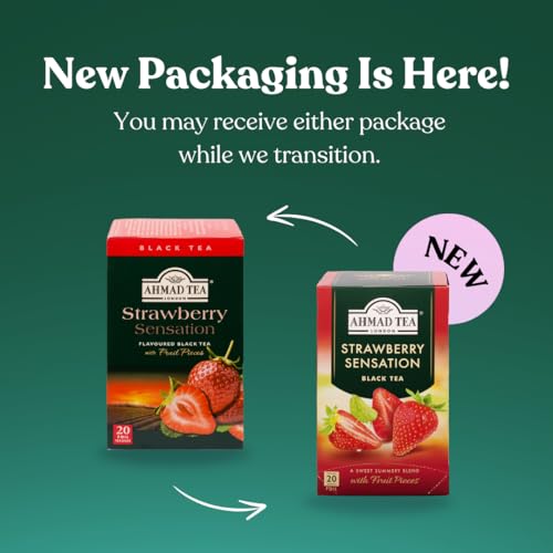 Ahmad Tea Strawberry Sensation Black Tea, 20-Count Boxes (Pack of 6)