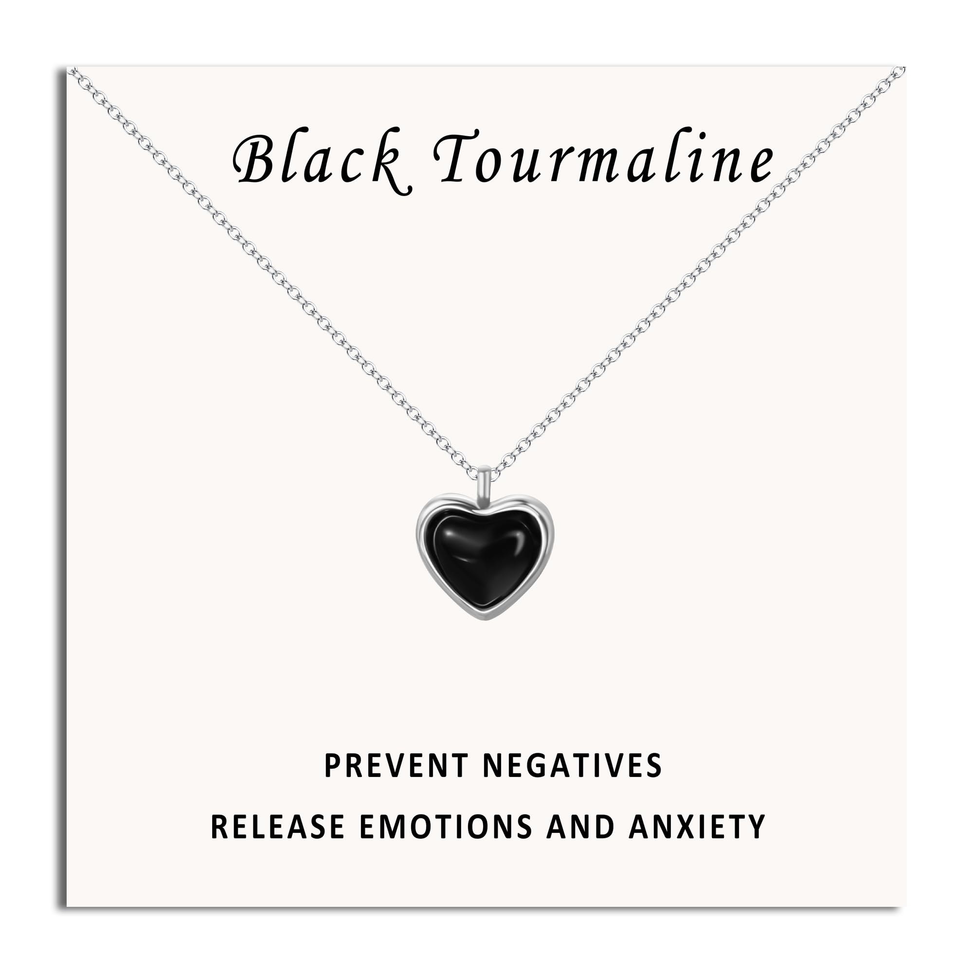 SmileBelle Black Heart Necklace for Women, Black Necklaces as Easter Basket Stuffers for Teens, Black Tourmaline Necklace Jewelry Handmade Necklace Silver Heart Pendant as Birthday Gifts for Her