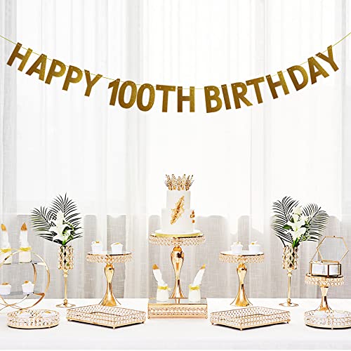 HAPPY 100TH BIRTHDAY Banner,Pre-strung,No Assembly Required,100th Birthday Party Decorations Supplies,Gold Glitter Paper Garlands Backdrops, Letters Gold Betteryanzi