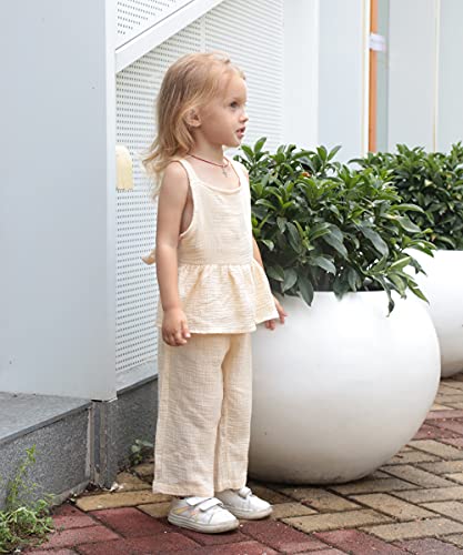 Toddler Kids Baby Girl Sleeveless Ruffle Romper Jumpsuit Backless Playsuit Outfit Overalls (Beige, 2-3 Years)