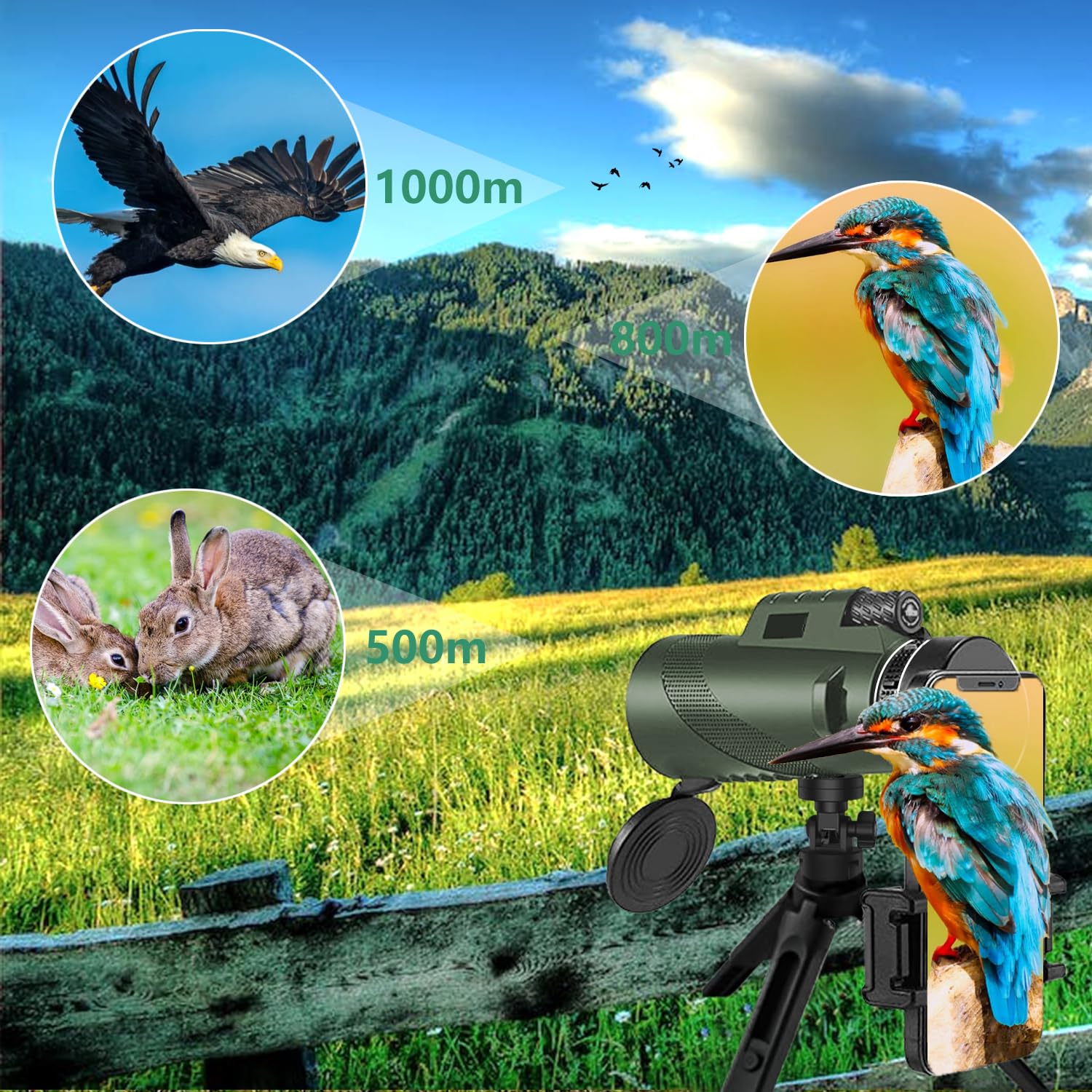 Monocular-Telescope 80x100 High Powered Monoculars High Definition for Adults High Powered with Smartphone Adapter Telescope Hunting Wildlife Bird Watching Travel Camping Hiking