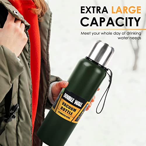 Subron Vacuum Bottle 34 Oz with Wide Mouth Cup BPA-Free 18/8 Stainless Steel Water Bottles Flask for Cold & Hot Drink Coffee (1 QT, Olive Drab)