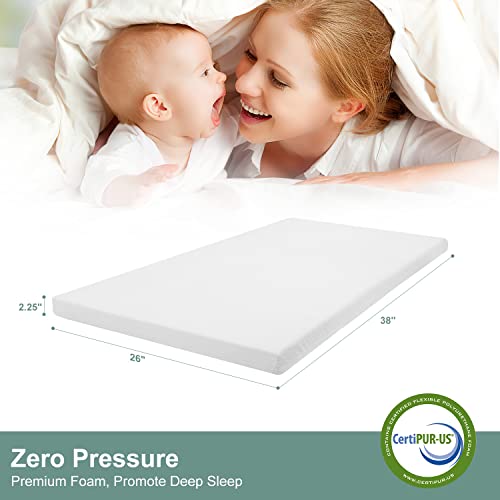 Ferlizer Pack and Play Mattress, 2.25 Inch Playpen Mattress, Premium Foam Playard Mattress Topper with 100% Waterproof Bamboo Cover for 38" x 26" Pack n Play Playpens