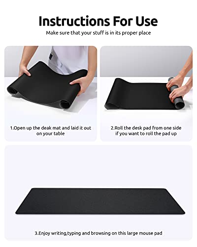 YSAGi Leather Desk Pad Protector, Office Desk Mat, Large Mouse Pad, Non-Slip PU Leather Desk Blotter, Laptop Desk Pad, Waterproof Desk Writing Pad for Office and Home (Black, 23.6" x 13.8")