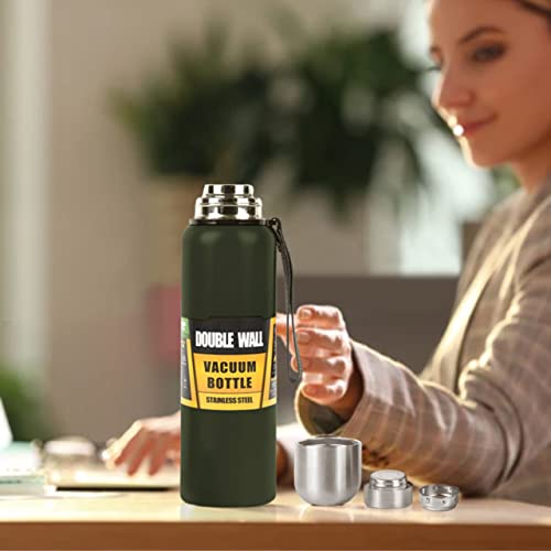 Subron Vacuum Bottle 34 Oz with Wide Mouth Cup BPA-Free 18/8 Stainless Steel Water Bottles Flask for Cold & Hot Drink Coffee (1 QT, Olive Drab)