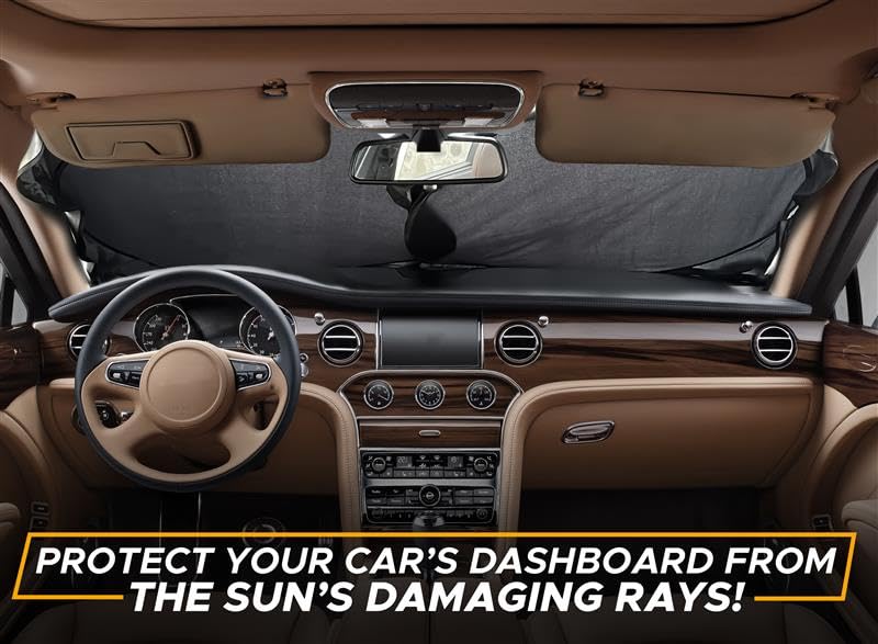 EcoNour Car Windshield Sun Shade | Reflective Sunshade for Ultimate Protection | Overlapping Design | 240T Polyester | Fits Small Sedans, Mini SUVs, Hatchbacks | Medium (64x32 inches)