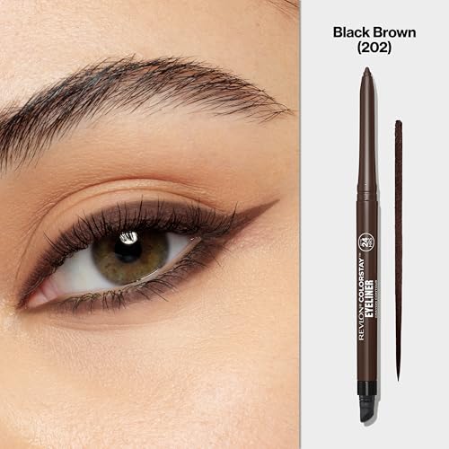 Revlon ColorStay Pencil Eyeliner with Built-in Sharpener, Waterproof, Smudgeproof, Longwearing Eye Makeup with Ultra-Fine Tip, Black Brown, 0.01 oz