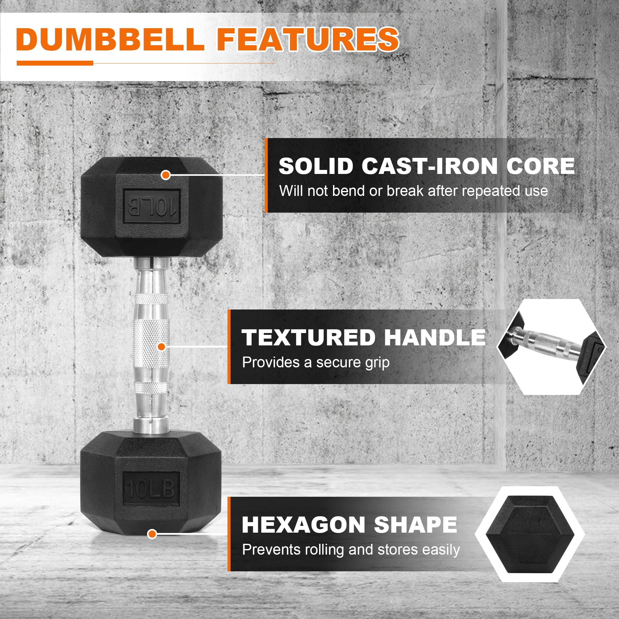 Fitvids Hex Dumbbells Rubber Coated Hand Weights Pairs for Exercises and Fitness, 25 LB Pair