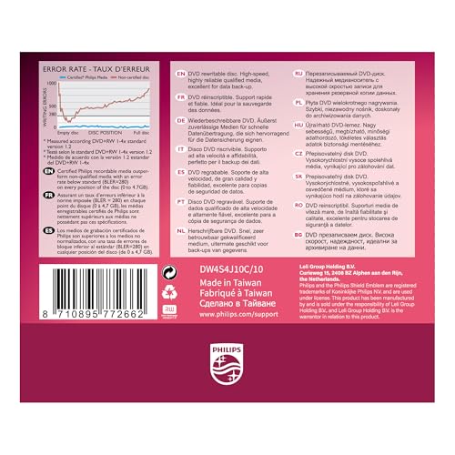 Philips DW 4 S 4 J 05 F/10 DVD+RW Blanks (4.7 GB Data/120 min Video, 4X High-Speed Recording, Pack of 5)