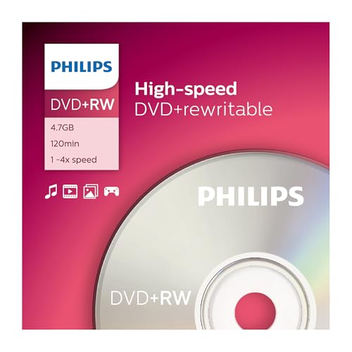 Philips DW 4 S 4 J 05 F/10 DVD+RW Blanks (4.7 GB Data/120 min Video, 4X High-Speed Recording, Pack of 5)