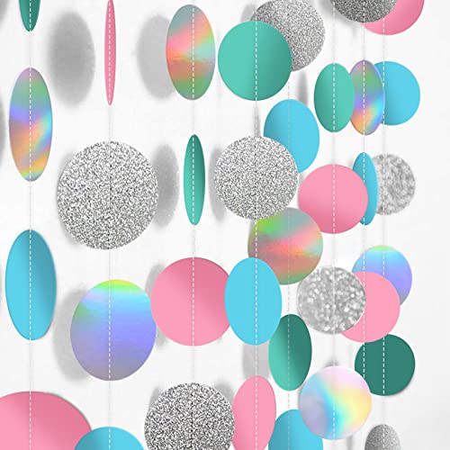 6 Packs Circle Dots Banner, Hanging Circle Garlands Muti-Colors Background Decoration, Iridescent Glitter Paper Streamer Bridal Baby Shower Birthday Party Supplies for Wedding Graduation Engagement