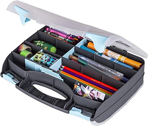 ArtBin 6877AG Double-Sided Quick View Carrying Case, Portable Art & Craft Organizer with Removable Dividers, [1] Plastic Storage Case, Black/Aqua with Clear Lid