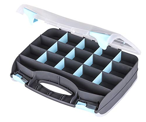 ArtBin 6877AG Double-Sided Quick View Carrying Case, Portable Art & Craft Organizer with Removable Dividers, [1] Plastic Storage Case, Black/Aqua with Clear Lid