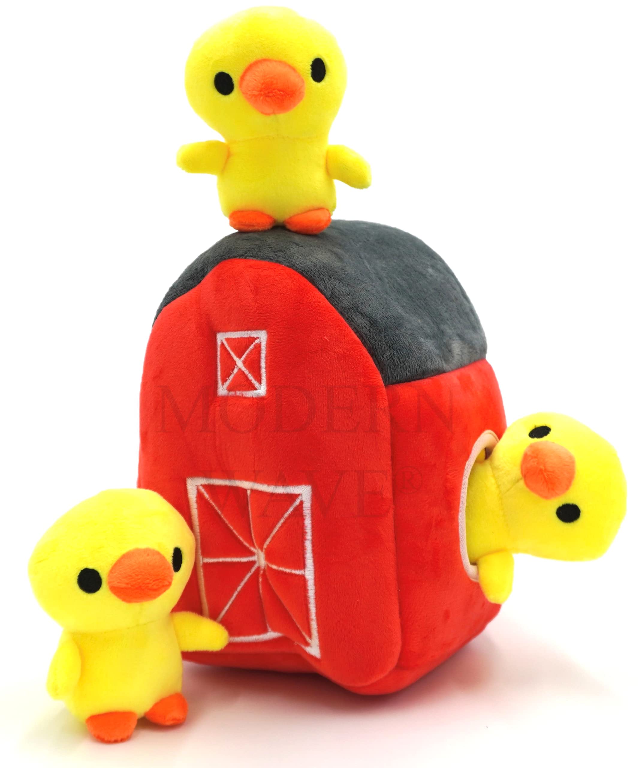 MODERN WAVE - Interactive Squeaky Plush Hide and Seek Squirrel Type Puzzle Toy for Dogs, Medium/Large Size (Farm and Ducks)