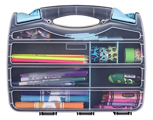 ArtBin 6877AG Double-Sided Quick View Carrying Case, Portable Art & Craft Organizer with Removable Dividers, [1] Plastic Storage Case, Black/Aqua with Clear Lid