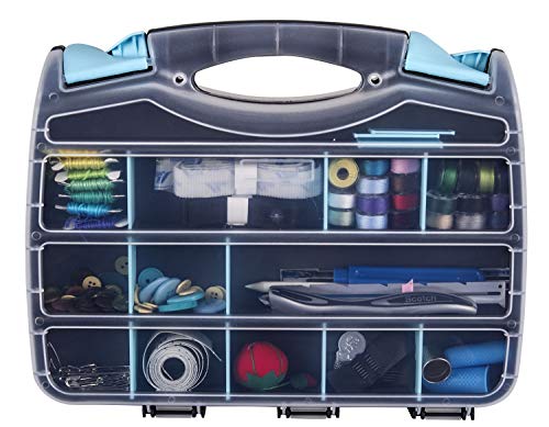 ArtBin 6877AG Double-Sided Quick View Carrying Case, Portable Art & Craft Organizer with Removable Dividers, [1] Plastic Storage Case, Black/Aqua with Clear Lid