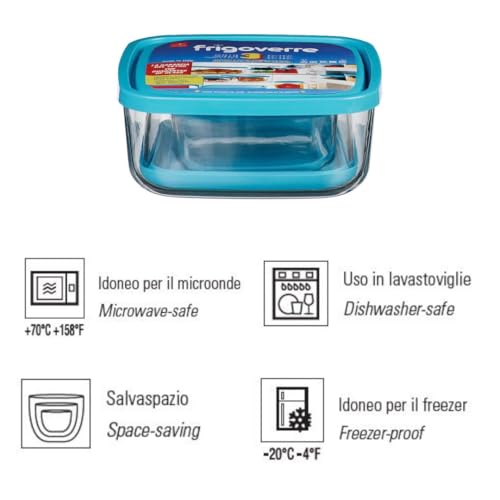 Bormioli Rocco Frigoverre Square Glass Food-Storage Containers with Lids, Set of 3, Clear