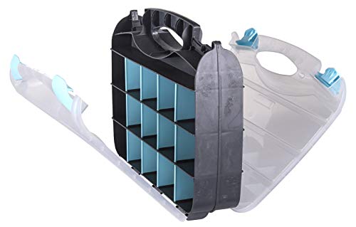 ArtBin 6877AG Double-Sided Quick View Carrying Case, Portable Art & Craft Organizer with Removable Dividers, [1] Plastic Storage Case, Black/Aqua with Clear Lid