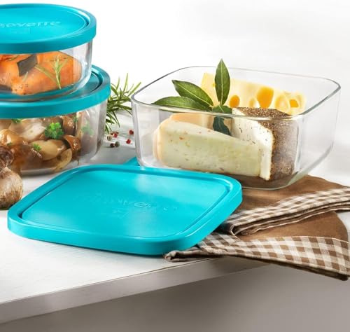 Bormioli Rocco Frigoverre Square Glass Food-Storage Containers with Lids, Set of 3, Clear