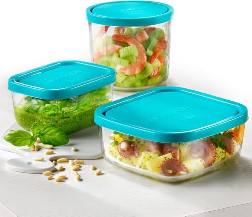 Bormioli Rocco Frigoverre Square Glass Food-Storage Containers with Lids, Set of 3, Clear