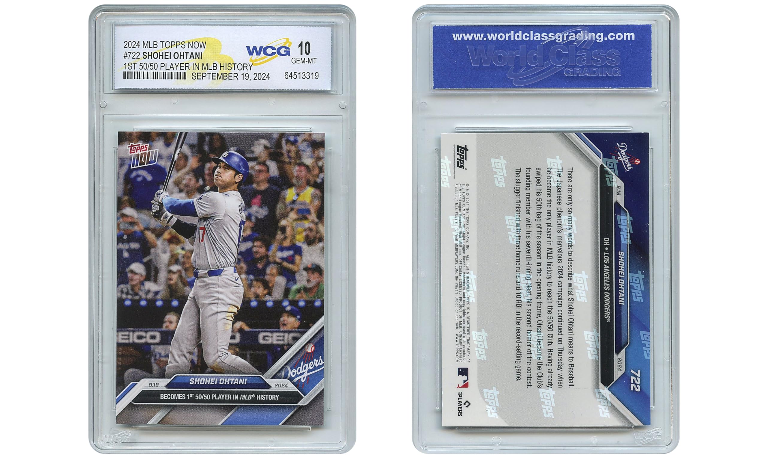 2024 Topps Now Official SHOHEI OHTANI Becomes 1st 50/50 Player in MLB History Card #722 - Graded GEM Mint 10