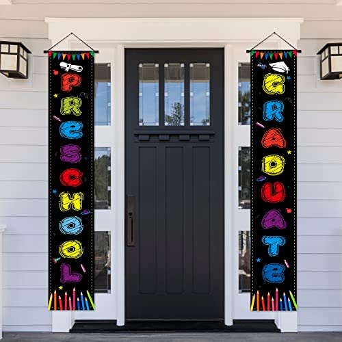 HAMIGAR 6x1ft Preschool Graduate Door Porch Banner Sign - Black Colorful Preschool Kindergarten Graduation Decorations Decor Party Supplies