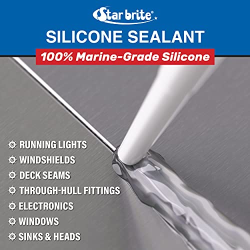 STAR BRITE Marine Silicone Sealant - Clear 10.1 Oz - Waterproof, Durable, UV Resistant, for Fiberglass, Metal, Wood, Glass, Ceramic & More (082122)